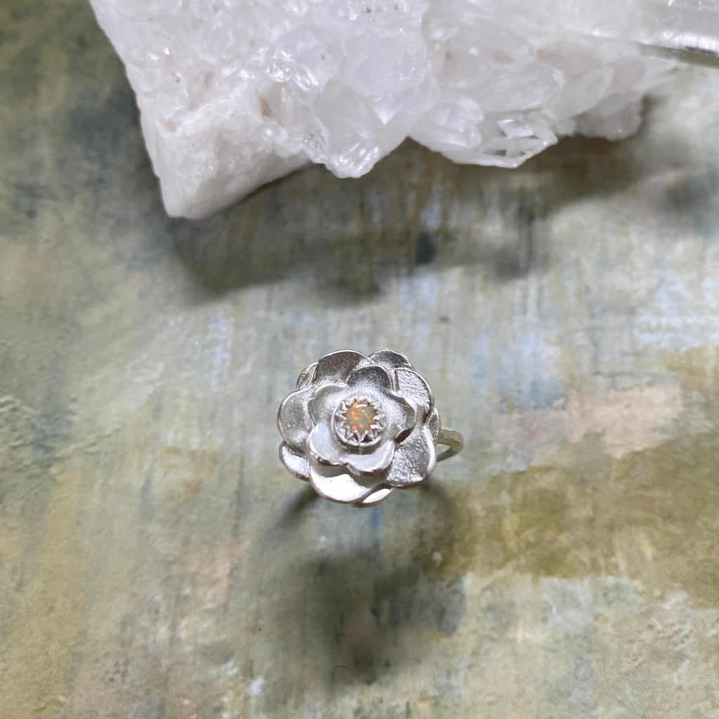 Dahlia Flower Solitaire Ring in Yellow – Wisdom River Designs